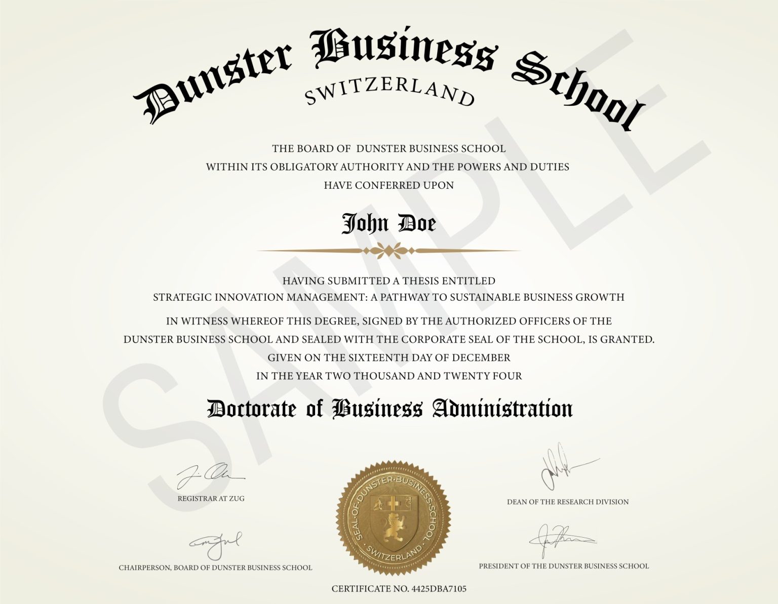 Doctor of Business Administration – Dunster Business School